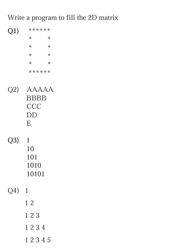 Solved Write a java program to fill the 2D | Chegg.com