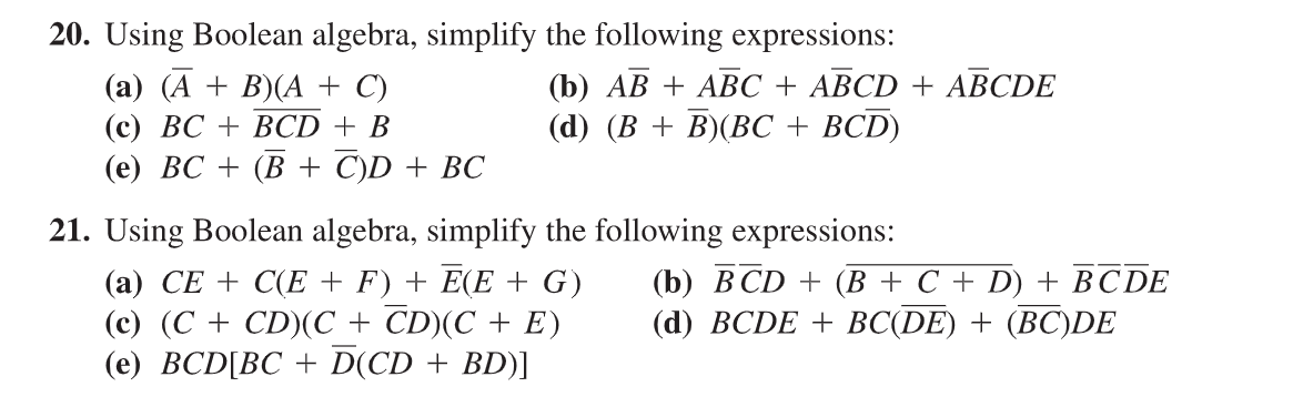 Solved (e) BC+(/bar (B)(+)/(b)ar (C))D+BC\\nUsing Boolean | Chegg.com