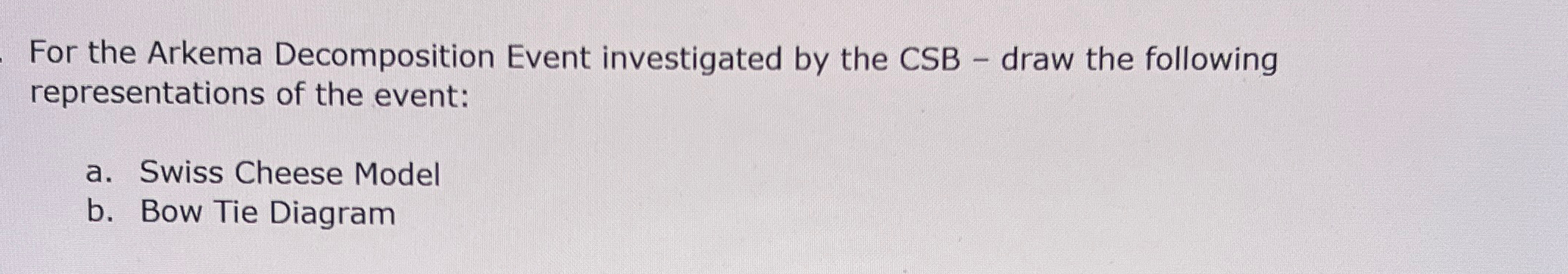 Solved For the Arkema Decomposition Event investigated by | Chegg.com