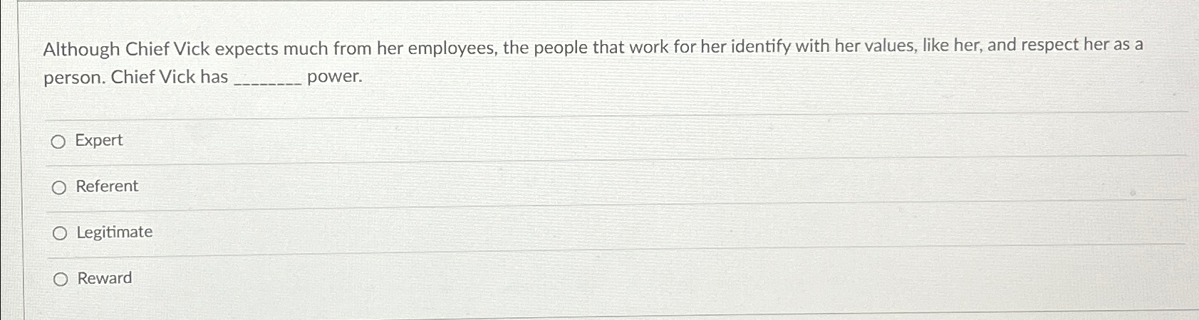 Solved Although Chief Vick expects much from her employees, | Chegg.com