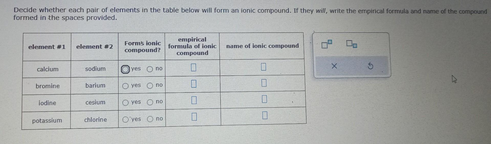 Solved Decide whether each pair of elements in the table | Chegg.com
