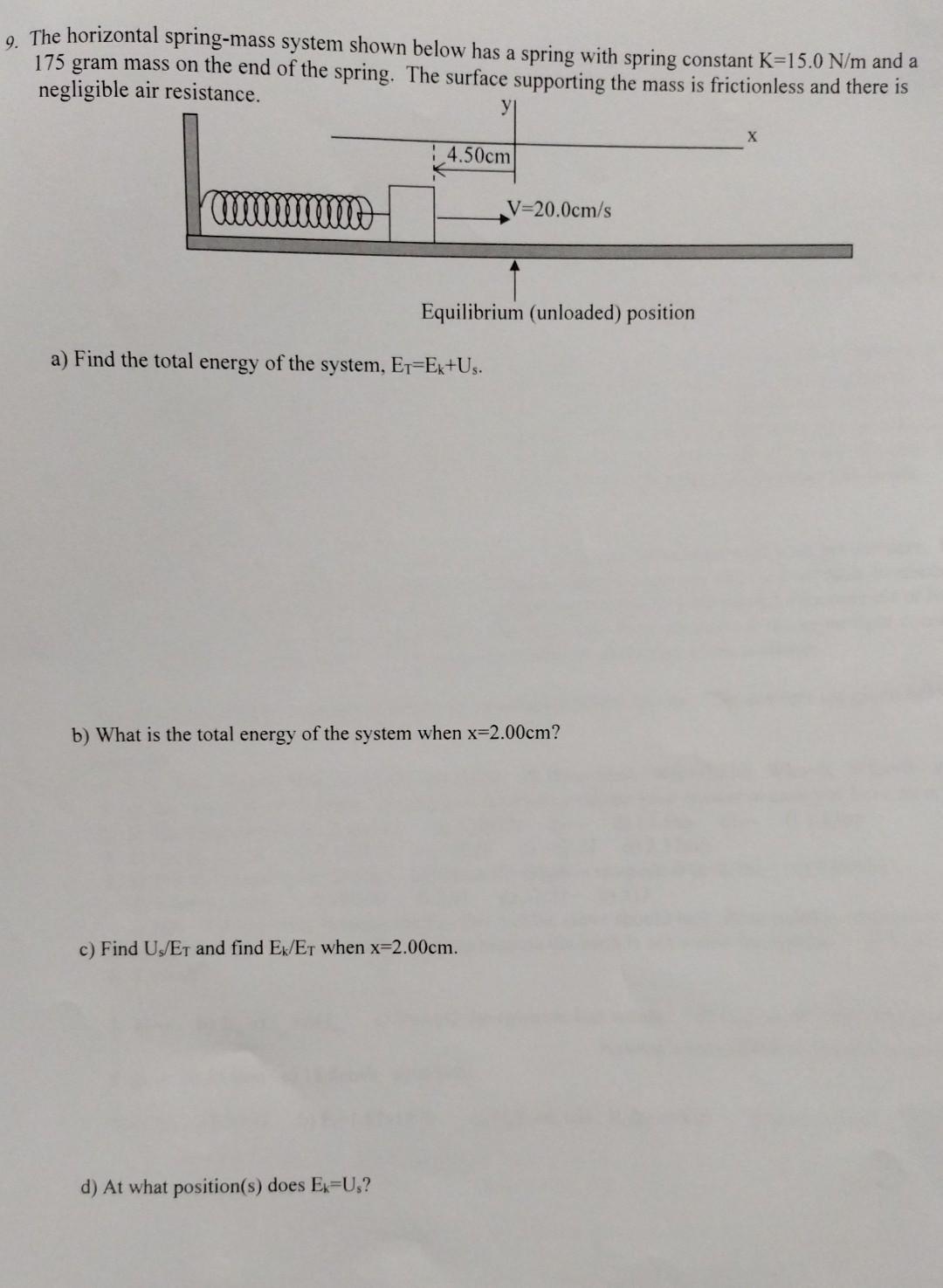 Solved 9. The horizontal spring-mass system shown below has | Chegg.com