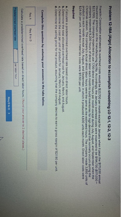 Solved Problem 12-18A (Algo) Allocation to accomplish | Chegg.com