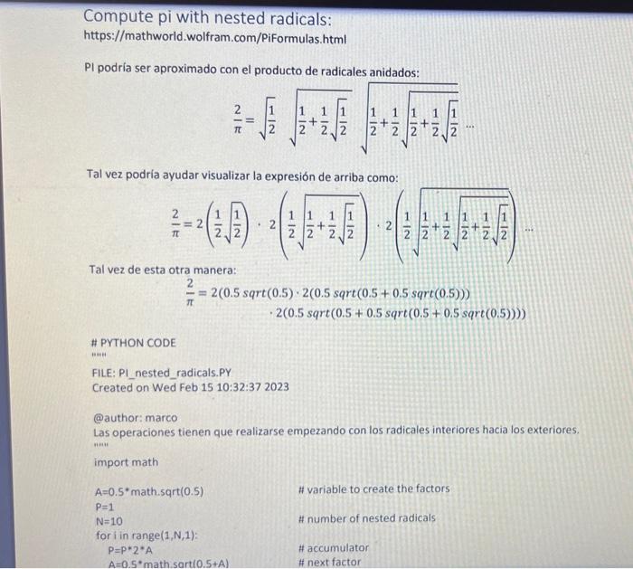 Solved Use PYTHONPl could be approximated with the product | Chegg.com