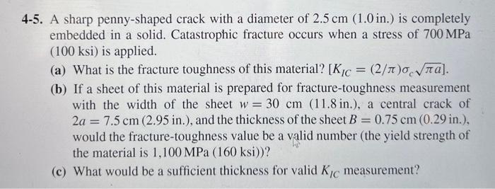 Solved 4-5. A sharp penny-shaped crack with a diameter of | Chegg.com