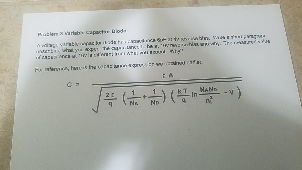 Solved Problem 3 Variable Capacitor Diode A voltage variable | Chegg.com