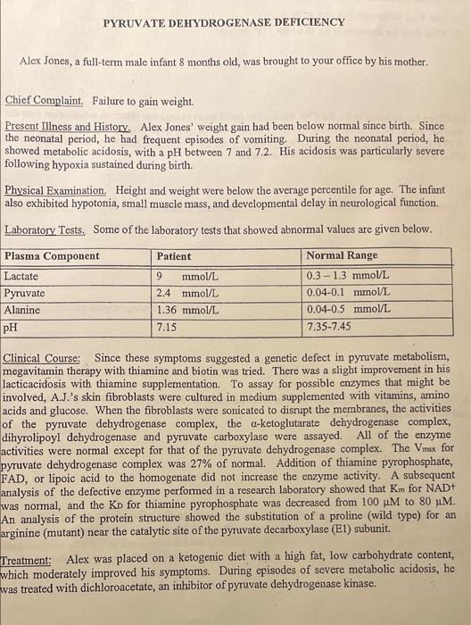 PYRUVATE DEHYDROGENASE DEFICIENCY Alex Jones, a | Chegg.com
