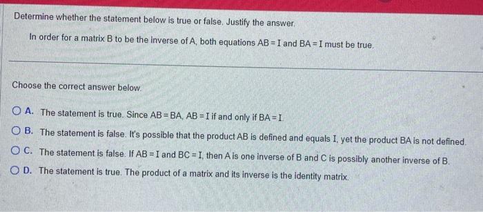 Solved Determine whether the statement below is true or | Chegg.com