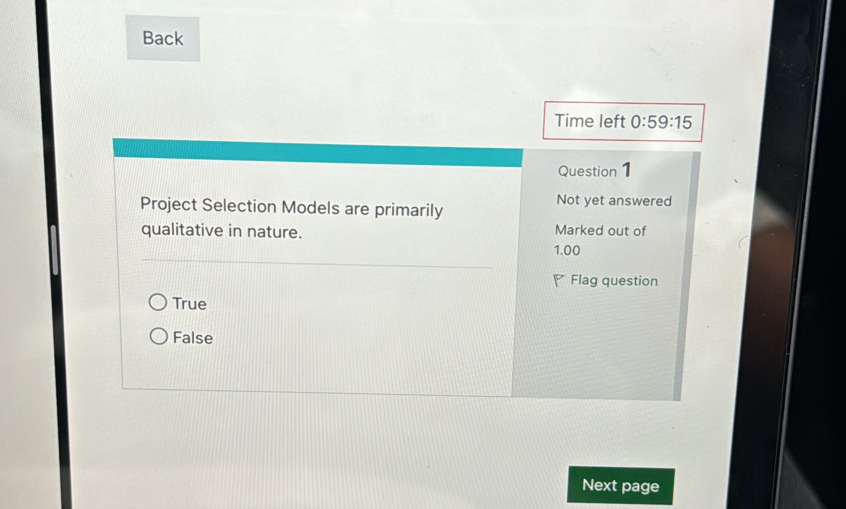 Solved BackTime left 0:59:15Project Selection Models are | Chegg.com