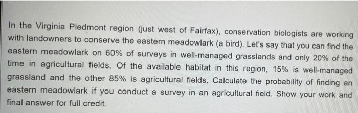 Solved In the Virginia Piedmont region (just west of | Chegg.com