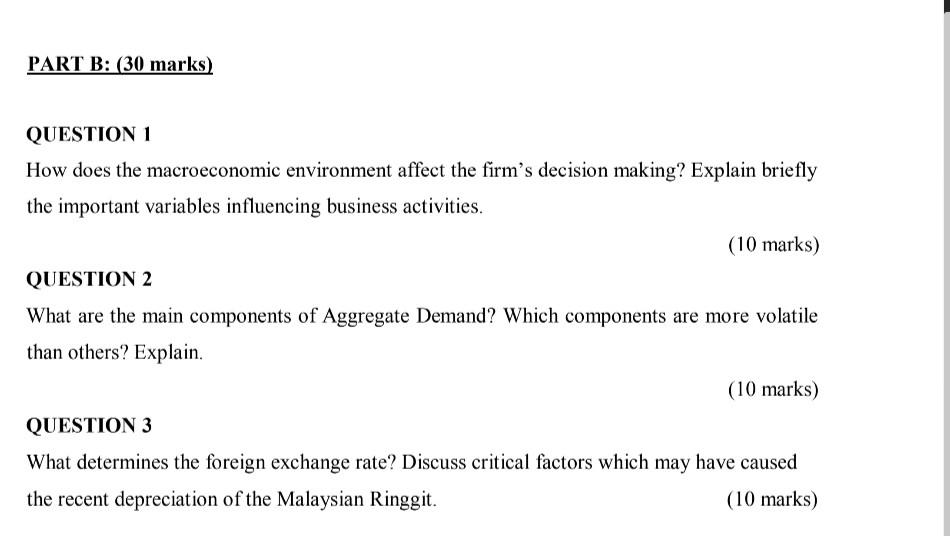 Solved QUESTION 1 How does the macroeconomic environment | Chegg.com