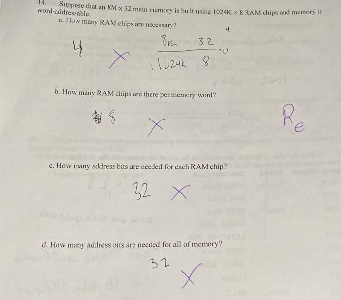 Solved 14. Suppose that an 8M x 32 main memory is built | Chegg.com