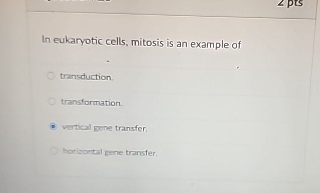 Solved In eukaryotic cells, mitosis is an example of | Chegg.com