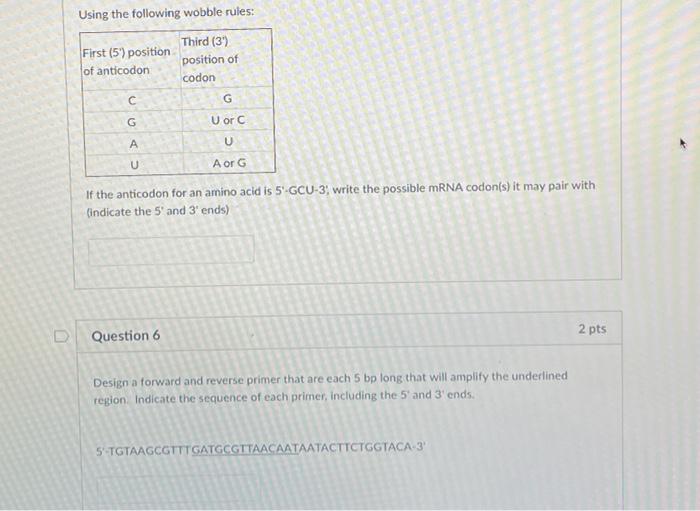 Solved Using The Following Wobble Rules Third 3 First