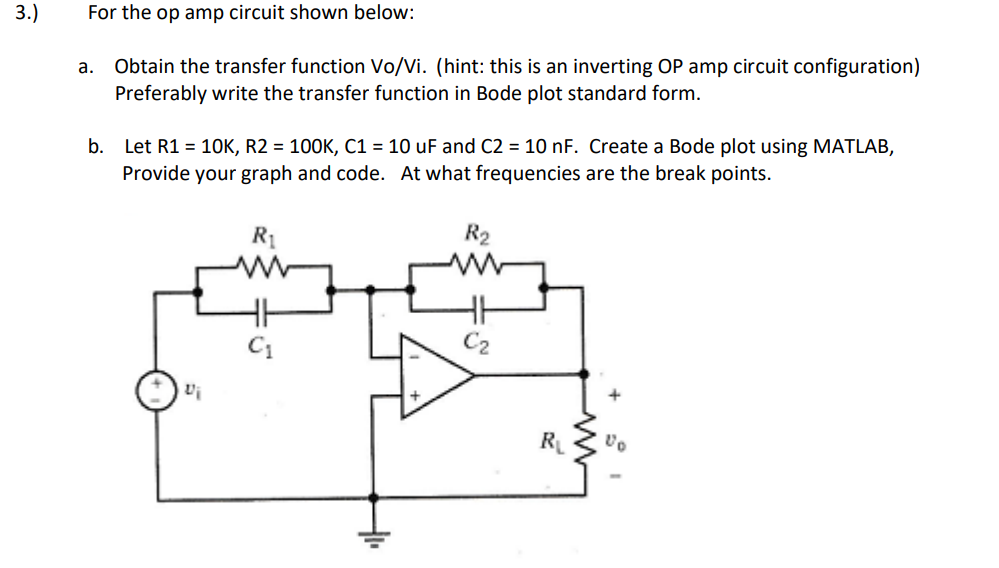 Solved 3.) ﻿For the op amp circuit shown below:a. ﻿Obtain | Chegg.com