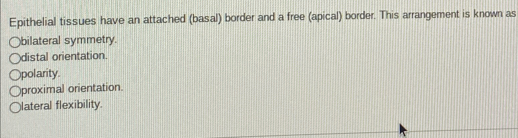 Solved Epithelial tissues have an attached (basal) ﻿border | Chegg.com