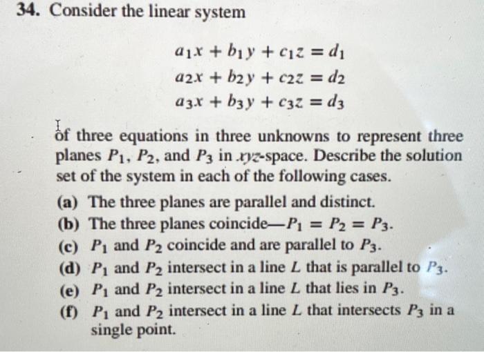 Solved 34. Consider the linear system | Chegg.com