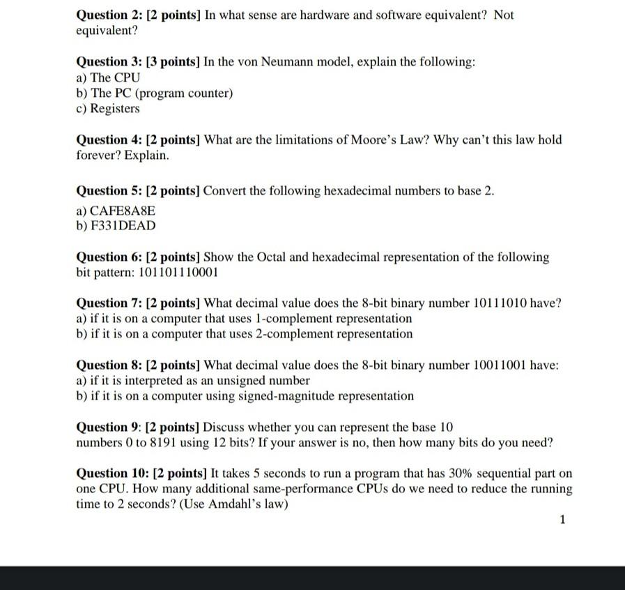 Solved Question 2: [2 points] In what sense are hardware and | Chegg.com