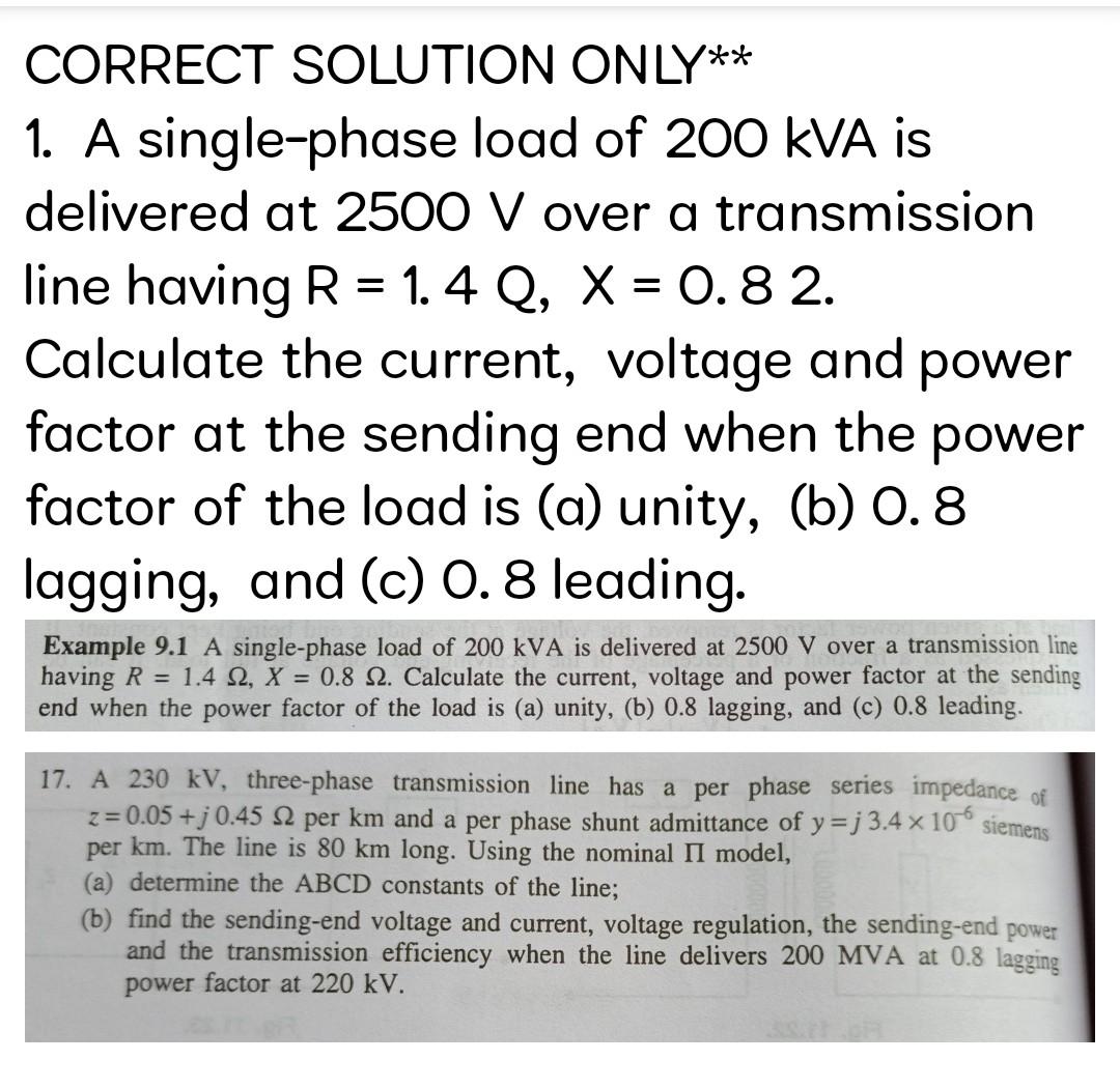Solved CORRECT SOLUTION ONLY** 1. A single-phase load of 200 | Chegg.com