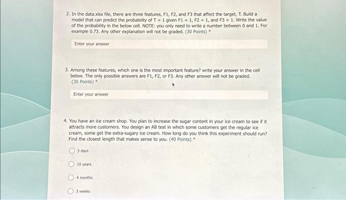 Solved 2. In the data.xlsx file, there are three features, | Chegg.com