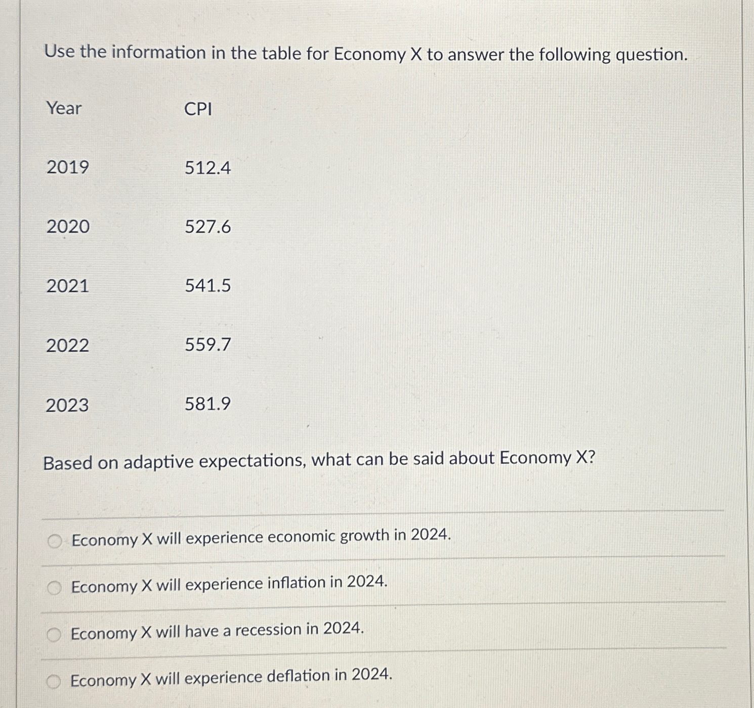 Solved Use the information in the table for Economy x ﻿to | Chegg.com
