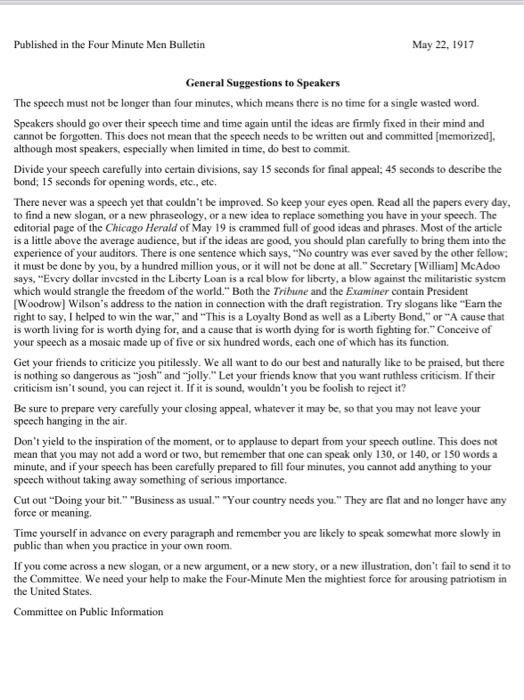 Published in the Four Minute Men Bulletin May 22, | Chegg.com