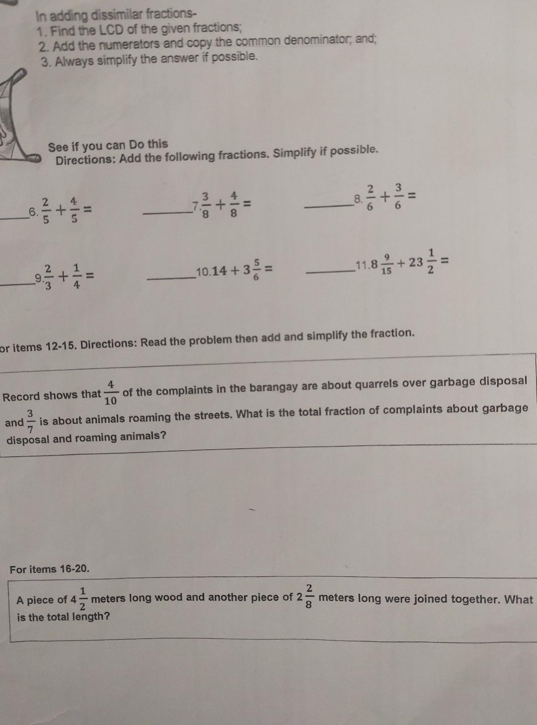 Solved In adding dissimilar fractions- 1. Find the LCD of | Chegg.com