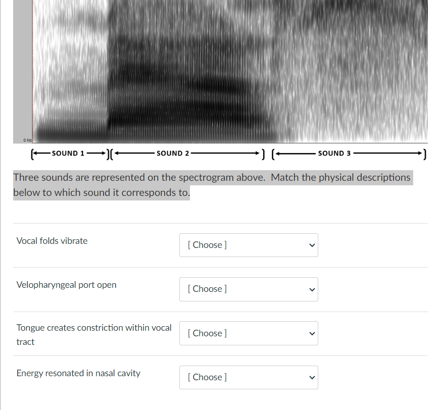 Three sounds are represented on the spectrogram | Chegg.com