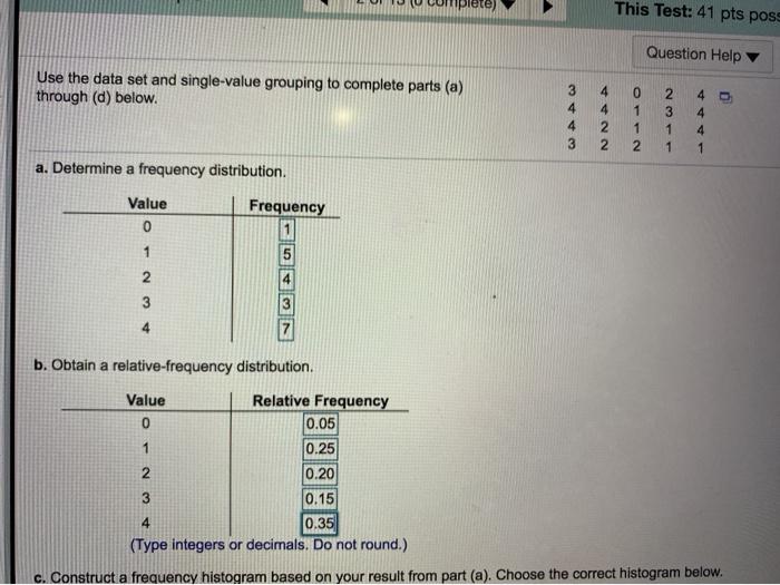 Solved Question Help Use the data set and single-value | Chegg.com