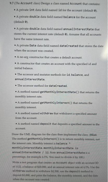 Solved 97 The Account Class Design A Class Riamed Account 