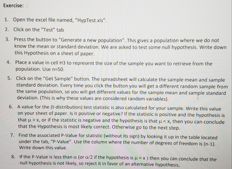 Solved Exercise: 1. Open the excel file named, | Chegg.com