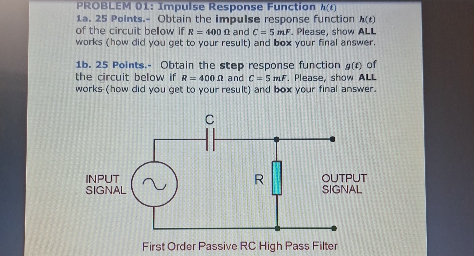 Solved PROBLEM 01: Impulse Response Function h(t)1a. 25 | Chegg.com