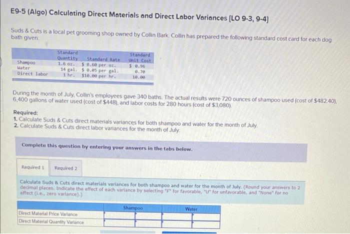 Solved E9-5 (Algo) Calculating Direct Materials and Direct | Chegg.com