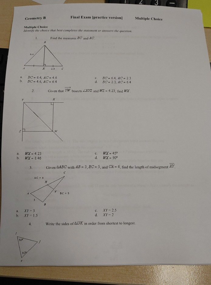 Solved Geometry B Final Exam Ipractice version Multiple | Chegg.com