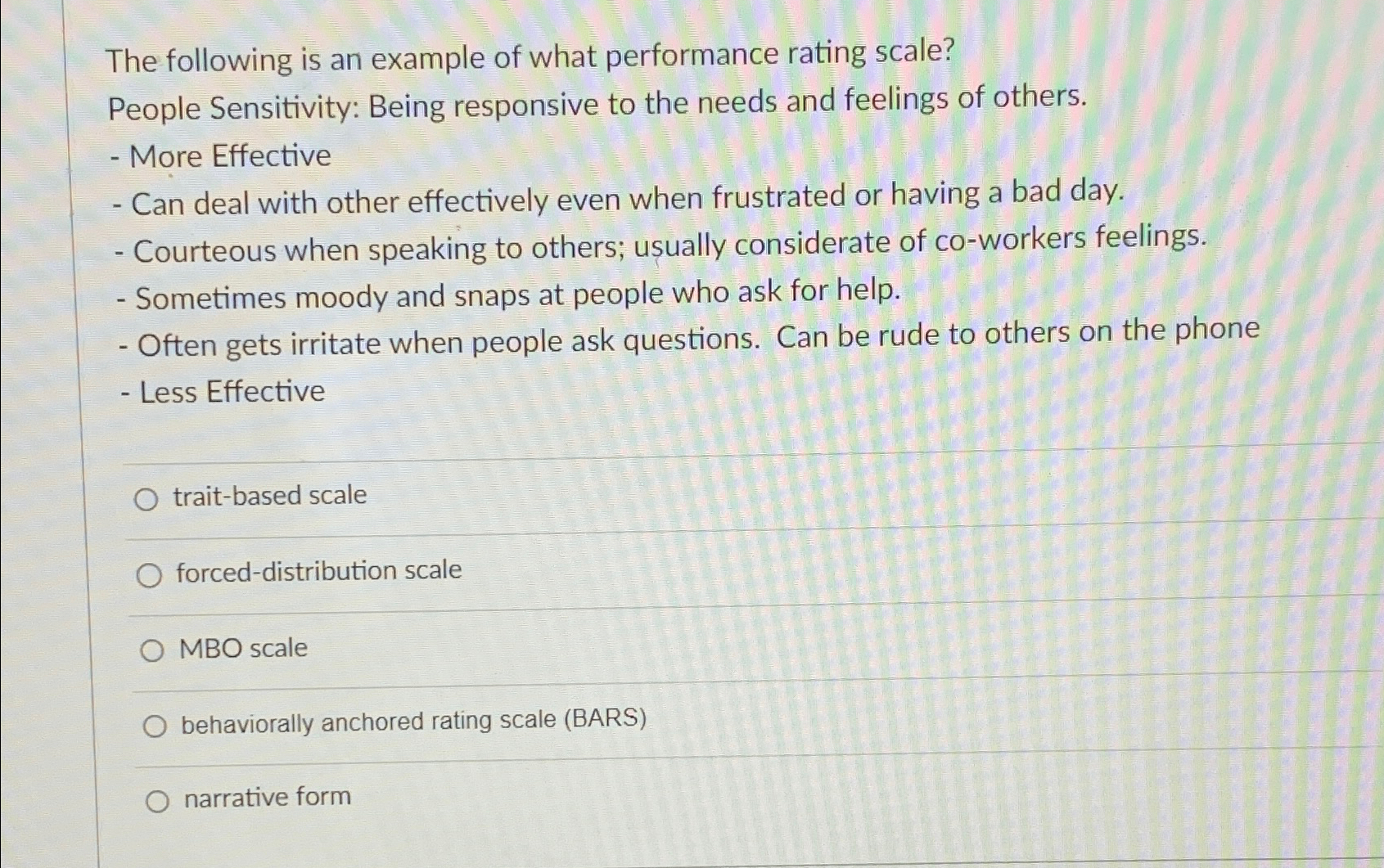 Solved The following is an example of what performance | Chegg.com