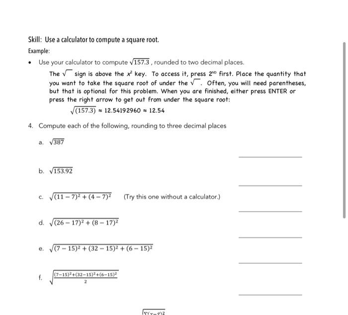 Solved Skill: Use a calculator to compute a square root. | Chegg.com