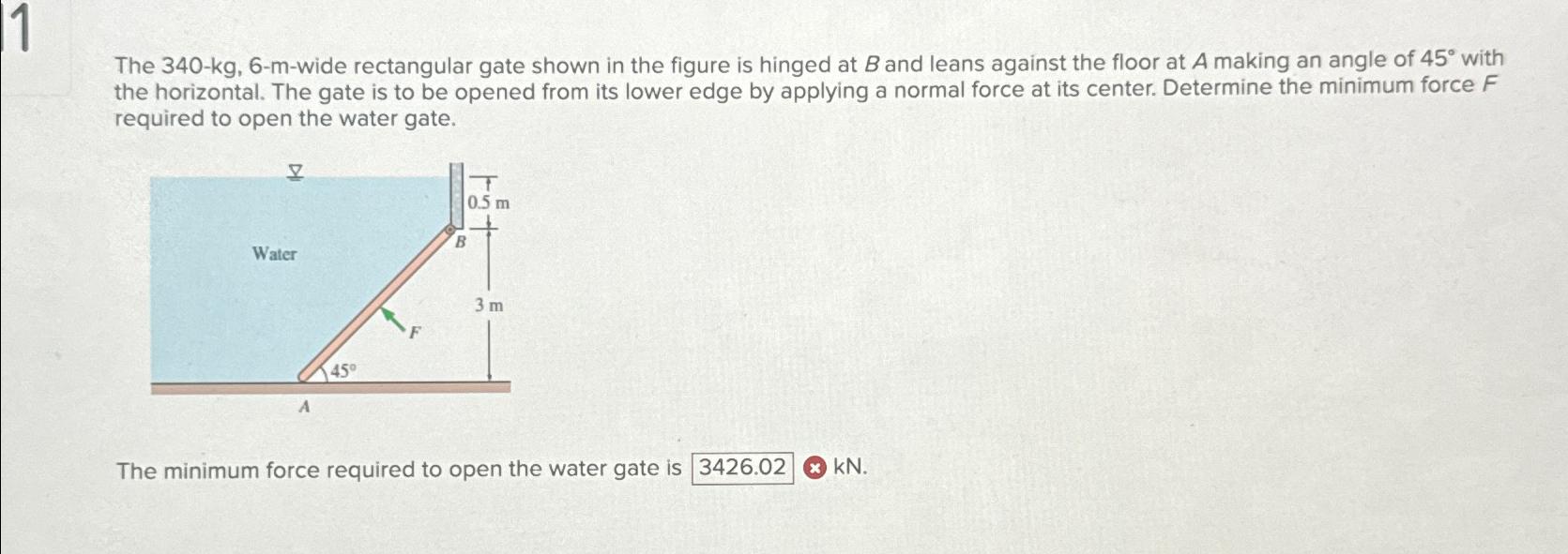 Solved 1The 340-kg, 6-m-wide rectangular gate shown in the | Chegg.com