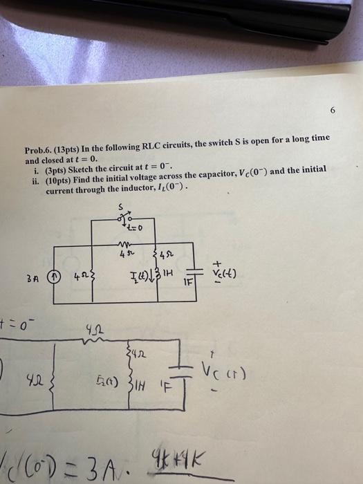 Solved Prob.6. (13pts) In the following RLC circuits, the | Chegg.com