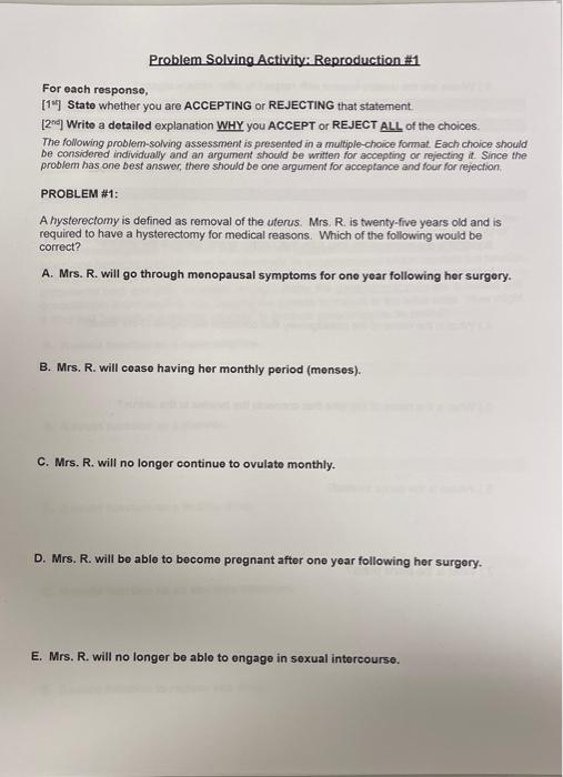 Solved Problem Solving Activity: Reproduction #1 For each | Chegg.com