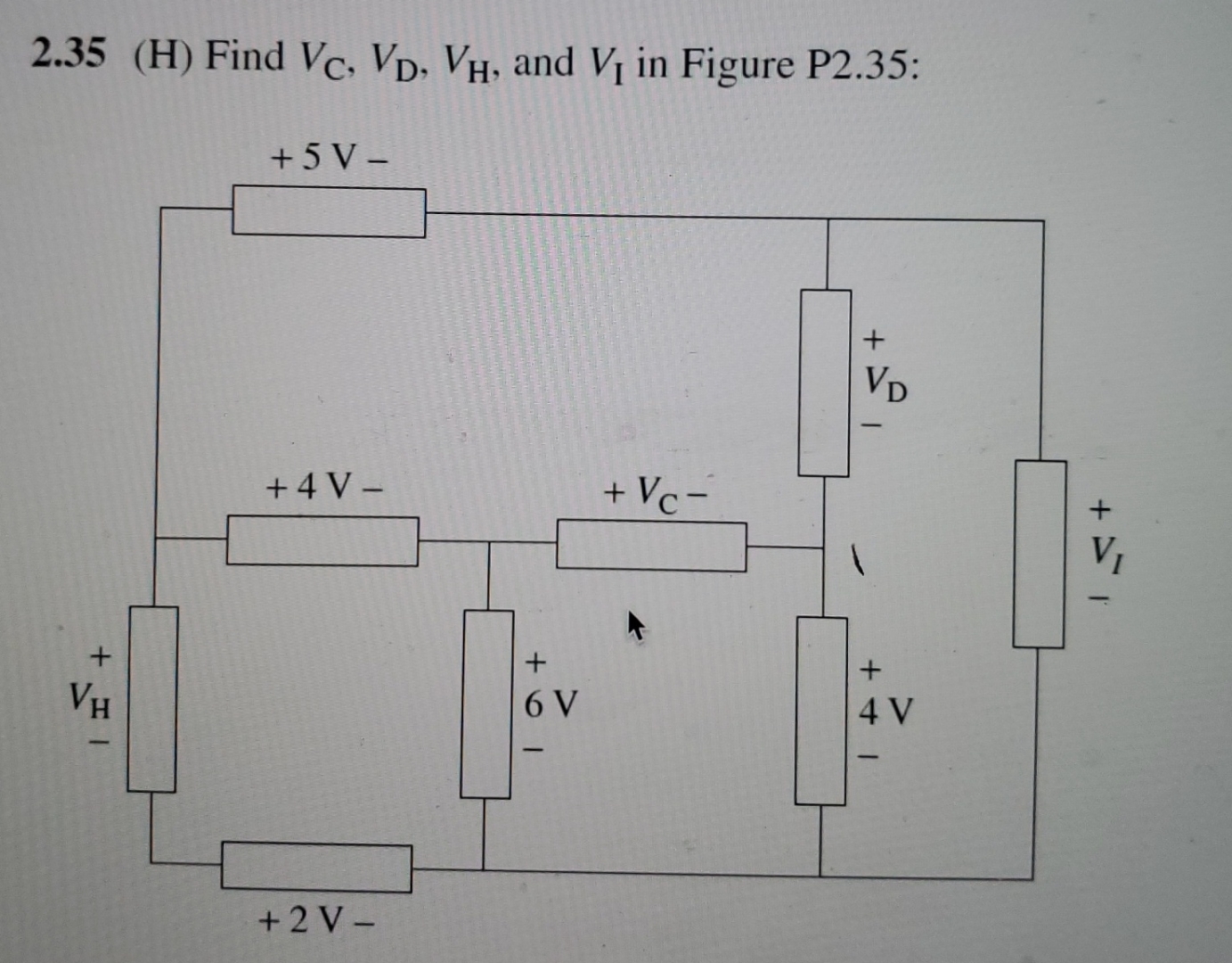 Solved 2.35(H) ﻿Find VC,VD,VH, ﻿and VI ﻿in Figure P2.35: | Chegg.com