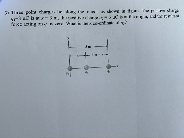 Solved 3) Three point charges lie along the x axis as shown | Chegg.com