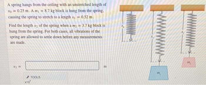 Solved A spring hangs from the ceiling with an unstretched | Chegg.com