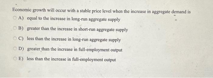 Solved Economic growth will occur with a stable price level | Chegg.com