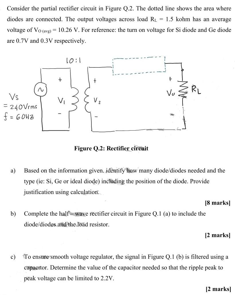 Solved Consider the partial rectifier circuit in Figure Q.2. | Chegg.com