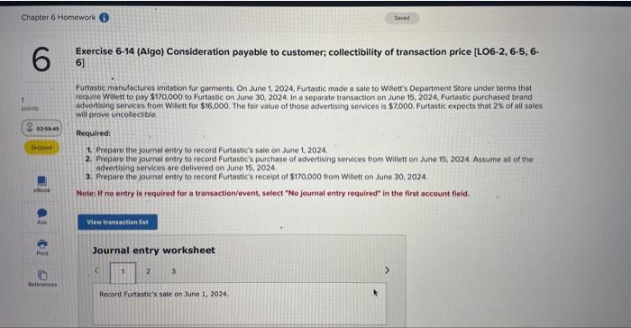 Solved Exercise 6-14 (Algo) Consideration payable to | Chegg.com