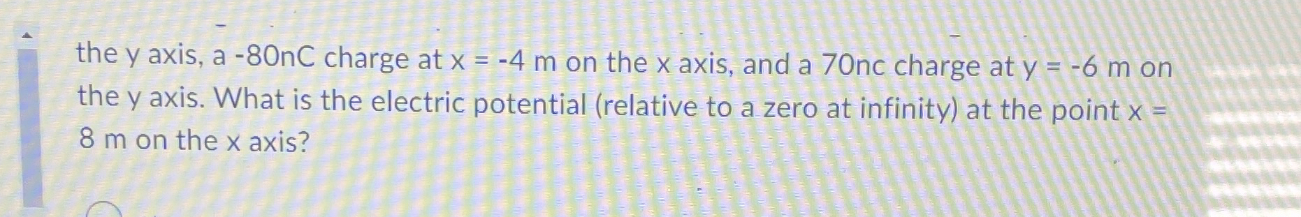 Solved the y ﻿axis, a-80nC ﻿charge at x=-4m ﻿on the x ﻿axis, | Chegg.com