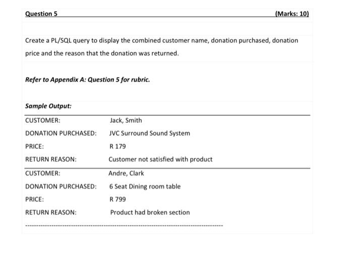 Solved Create a PL/SQL query to display the combined | Chegg.com