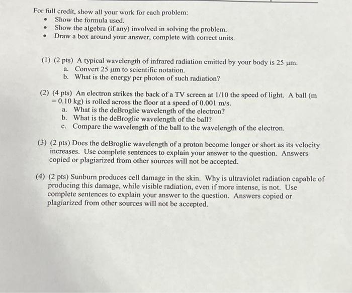 Solved For full credit, show all your work for each problem: | Chegg.com