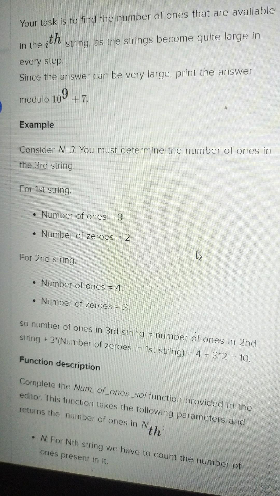 Solved Number of ones You are given a binary string that | Chegg.com