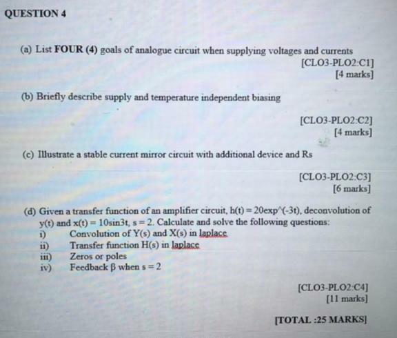 Solved UESTION 4 (a) List FOUR (4) goals of analogue circuit | Chegg.com